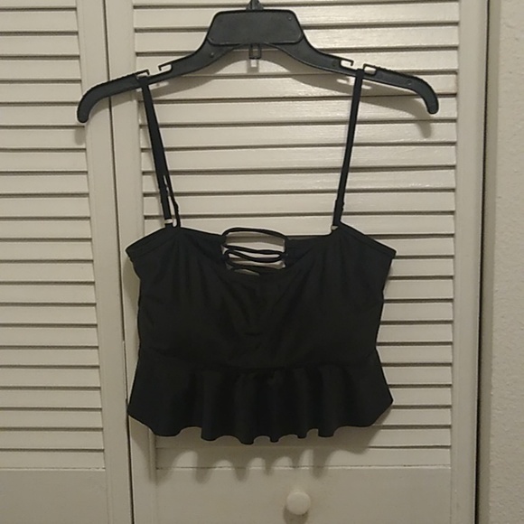SHEIN | Swim | Black Longline Ruffle Bikini Top | Poshmark